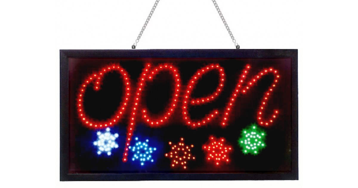 Animated LED Open Sign with Multicolored Stars