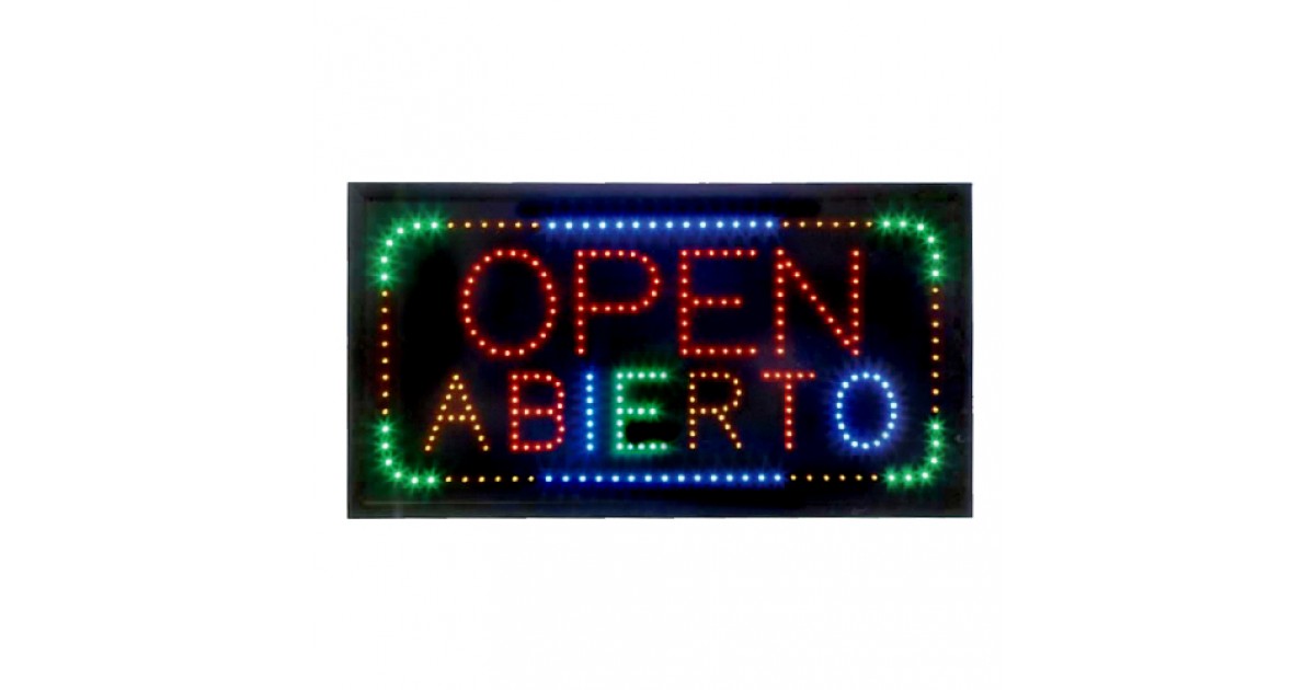 Animated LED Abierto - Open Sign with Multicolored Border