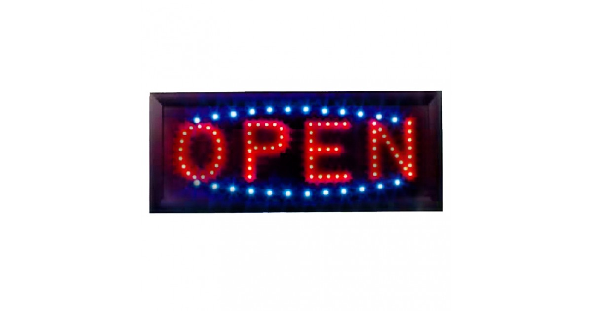 Animated LED Open Sign Rectangular with Blue Accents Small