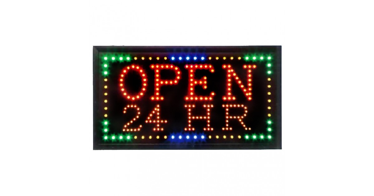 Animated LED Open 24 HR Sign with Multicolored Border