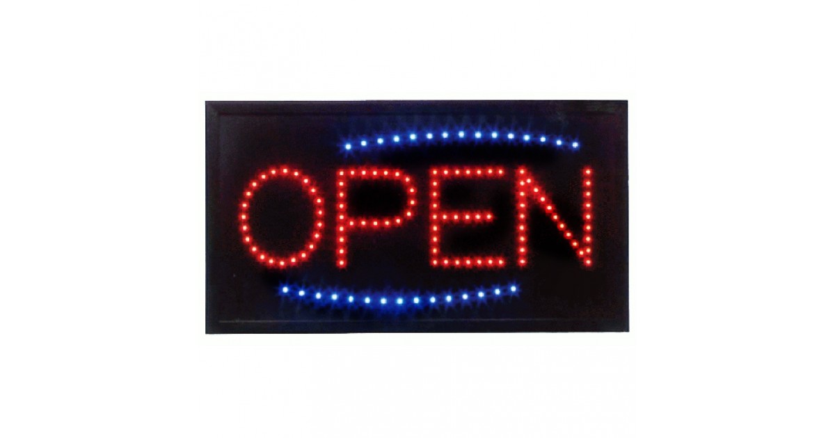 Animated LED Open Sign Rectangular with Blue Accents