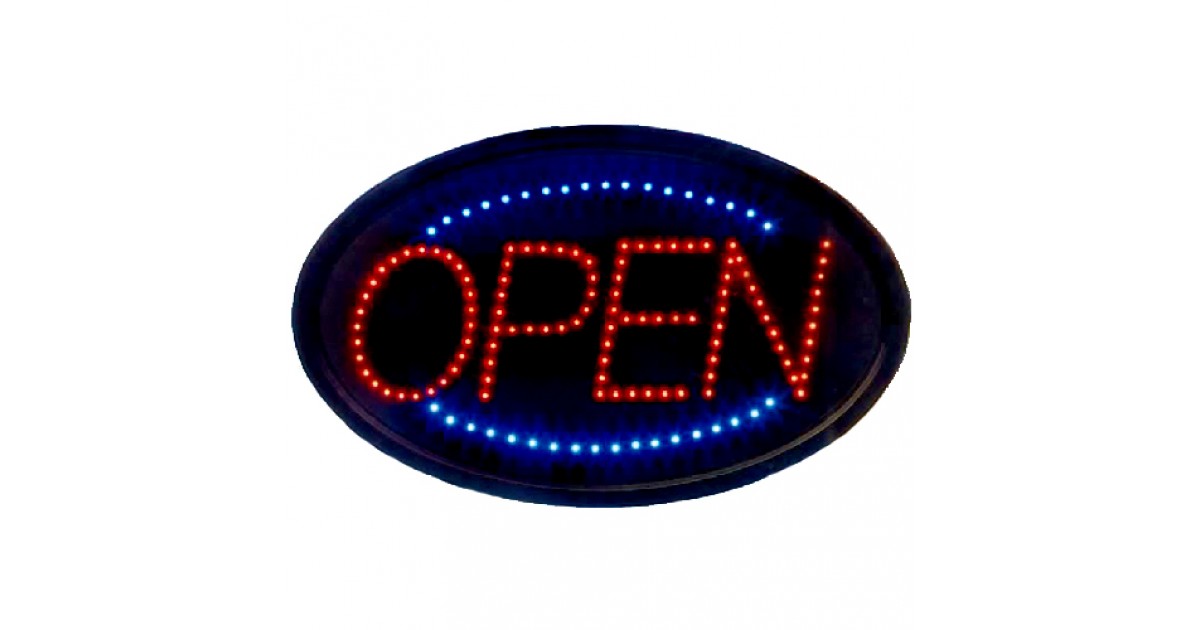 Animated LED Open Sign with Blue Swish