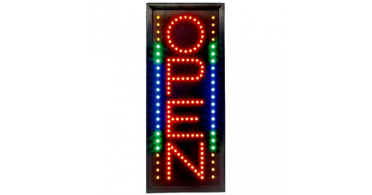 Animated Vertical LED Open Sign with Multicolored Border