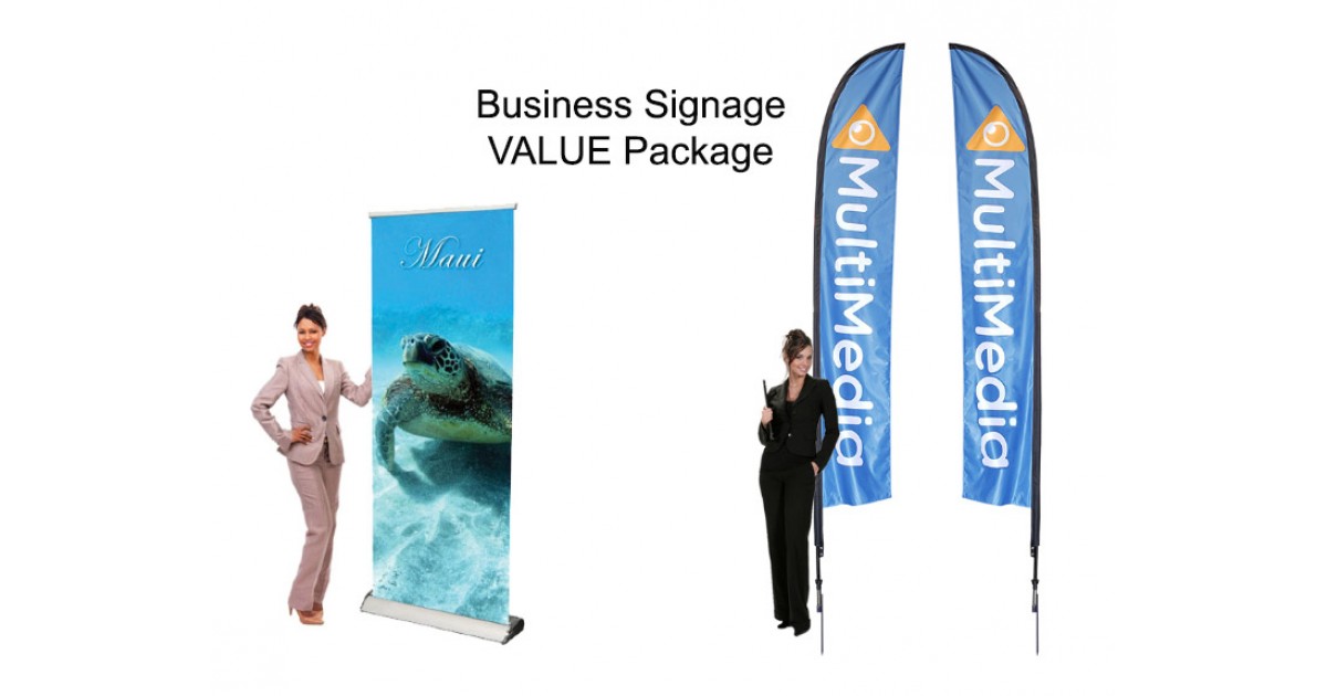 Business Signage VALUE Package with 2 Flags - 1 Display