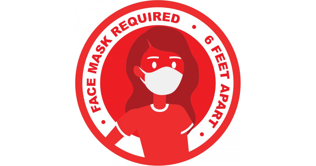 12 in Floor Sticker Face Mask Required - 6 ft Apart - 20 Sticker